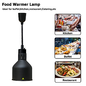 KOUWO Hanging Food Heat Lamp Buffet Food Warmer Light Heating Lamp for Food Commercial (Black)