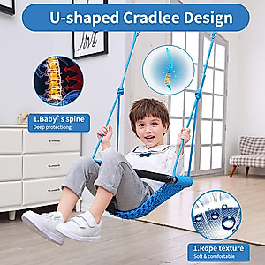 ROPECUBE Toddler Swing & 2-in-1Baby Swing - Adjustable Rope Swing Seat for Kids Indoor & Outdoor Durable Backyard Swing Set for Infants & Toddlers (Blue)