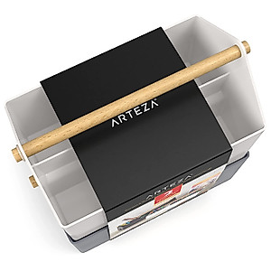 ARTEZA Plastic Portable Craft Storage Organizer, Pack of 2, Gray and Ivory, 3-Sectioned Plastic Basket with Handle, Caddy Organizer