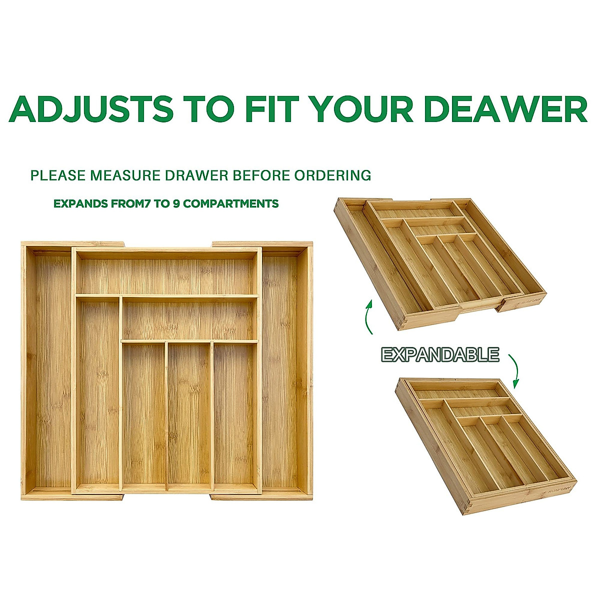 konfuny Bamboo Kitchen Drawer Organizer for Utensils Silverware Holder- Perfect Size Adjustable Cutlery Tray,Drawer Dividers for Flatware and Kitchen Utensils(6-8 Slots)