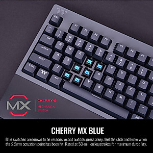 Thermaltake W1 Wireless Gaming Keyboard Cherry MX Blue, 2.4GH per Minute, Bluetooth 4.2, Low Energy Technology, USB Type-C Connection. GKB-WOW-BLSNUS-01,Titanium Gray