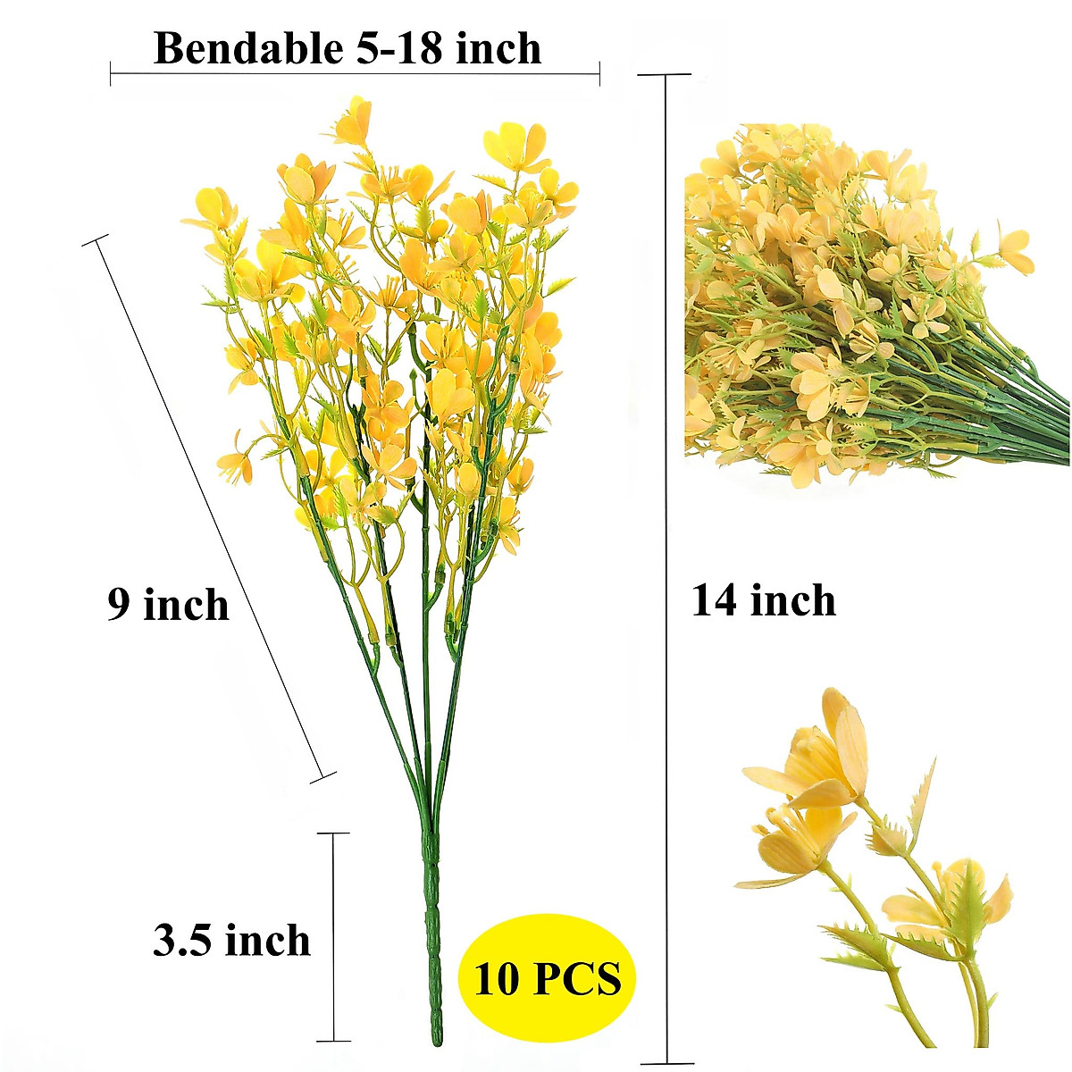 Grand Verde Yellow Plastic Flowers Artificial Bouquets Faux Wildflowers Real-Touch Plants DIY Home Decor Table Centerpiece Birthday Decoration, Bulk 10pcs