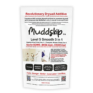 Muddskip Level 5 Smooth 3 in 1 Drywall Additive for Seams, Base & Finish Coats - Transforms Quickset or Joint Compound Into All in One Wall Finish – No Sanding, Same Day Wet On Wet Coats – 2 lb. Bag