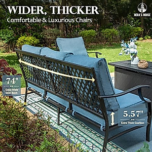 HERA'S HOUSE Patio Furniture Sofa, All-Weather Outdoor 3 Seats Couch, Outdoor Patio Couch with Deep Seating and Olefin Cushions for Lawn Garden Backyard, Navy Blue