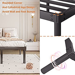FDLOGW Queen Bed Frame, 16 Inch Queen-Size Bed Frames with Round-Corner Leg, Heavy Duty Steel Slat Mattress Foundation, Easy Assembly, Noise-Free, No Box Spring Needed