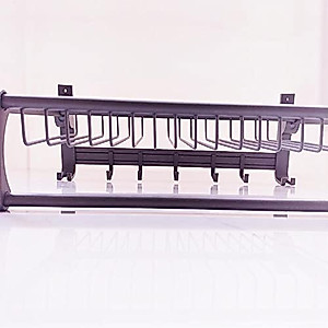 WANLIAN Bathroom Towel Rack, Foldable Double Towel Rack 20Inch with Towel Bar and 7 Bathroom/Kitchen Hooks, Thickened Space Aluminum Towel Rack Wall Mount (Gun Ash-Folding Mesh Basket Towel Rack)