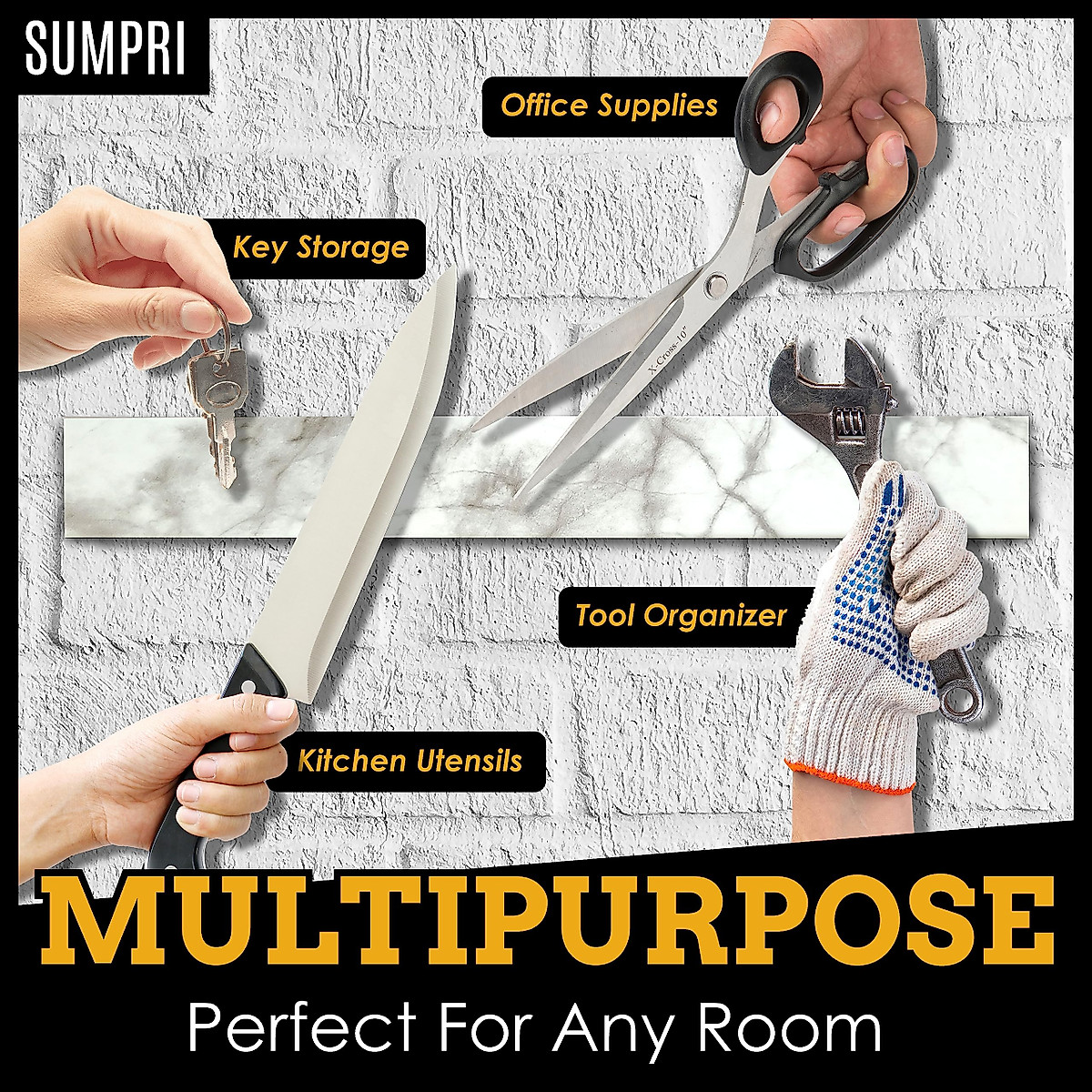 SUMPRI Magnetic Knife Holder for Wall (16Inch -Stainless Steel) Magnet Knife Strip -Strong Powerful Knife Rack Storage Display Organizer-Securely Hang Your Knives On a Multipurpose Kitchen Bar-Marble