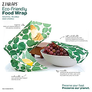 Z Wraps Multi 5-Pack, Reusable Beeswax Food Wrap and Food Storage Saver, Alternative to Plastic Wrap, Sustainable, Eco-Friendly Beeswax Food Wraps - 2 Small, 2 Medium, 1 Large (Leafy/Bees/Strawberry)