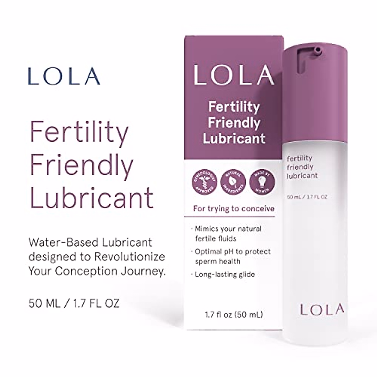 LOLA Fertility Friendly Lubricant - Water Based Lubricant for Fertility Support, Intimate Natural Lube, Fertility Lube for Women