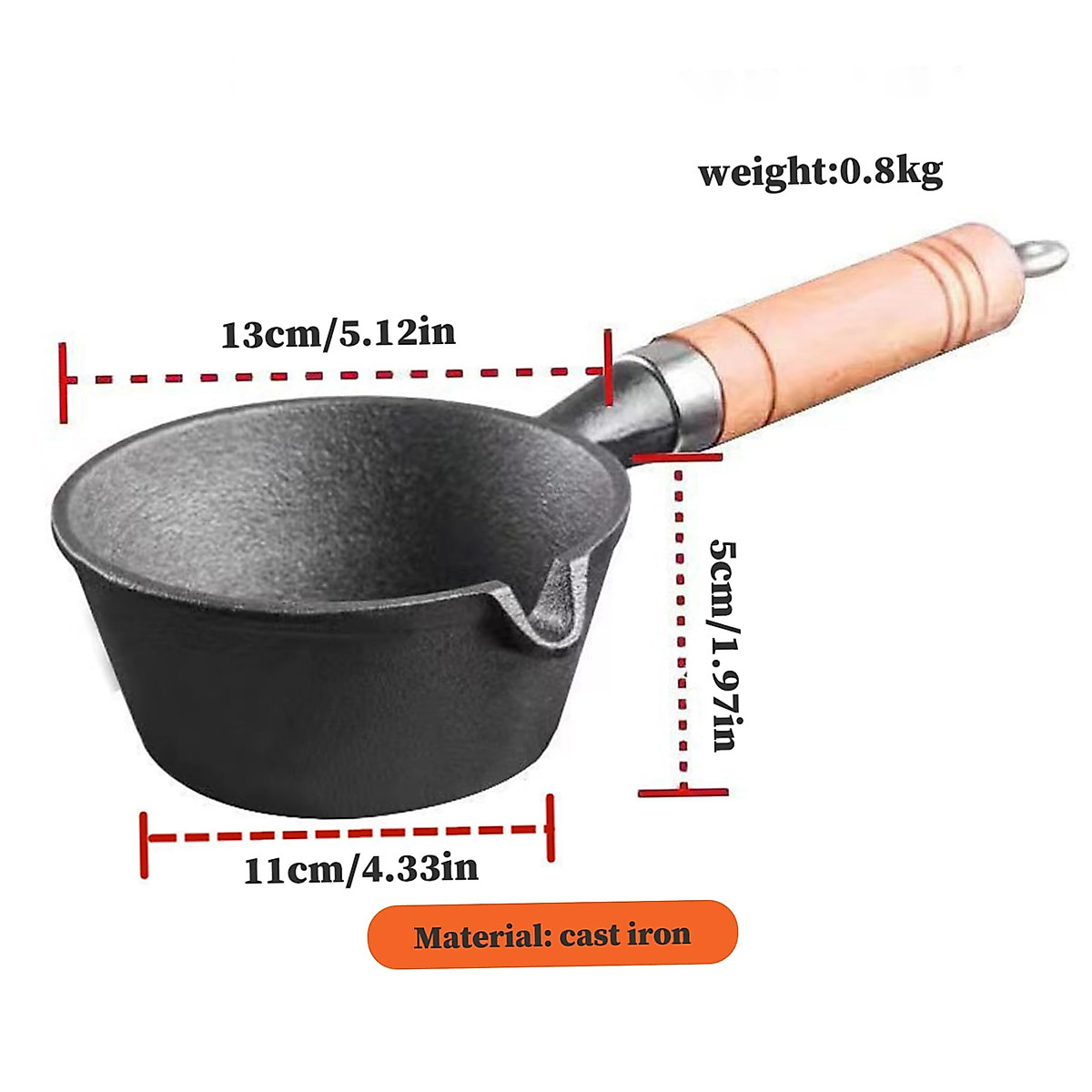 Small Cast Iron Pot Butter Melting Pot, Non-stick Cast Iron Sauce Pot with Wood Handle, Small Cast Iron Melting Pot, Hanging Butter Warmer for Milk Type 1