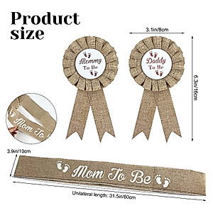 Burlap Mom to Be Sash, Rustic Boho Dad to Be Pin, Neutral Polyester Imitation Jute Mommy to Be Sash Pin for Pregnant Mommy Baby Shower Gender Reveal Party Favors (3Pcs)