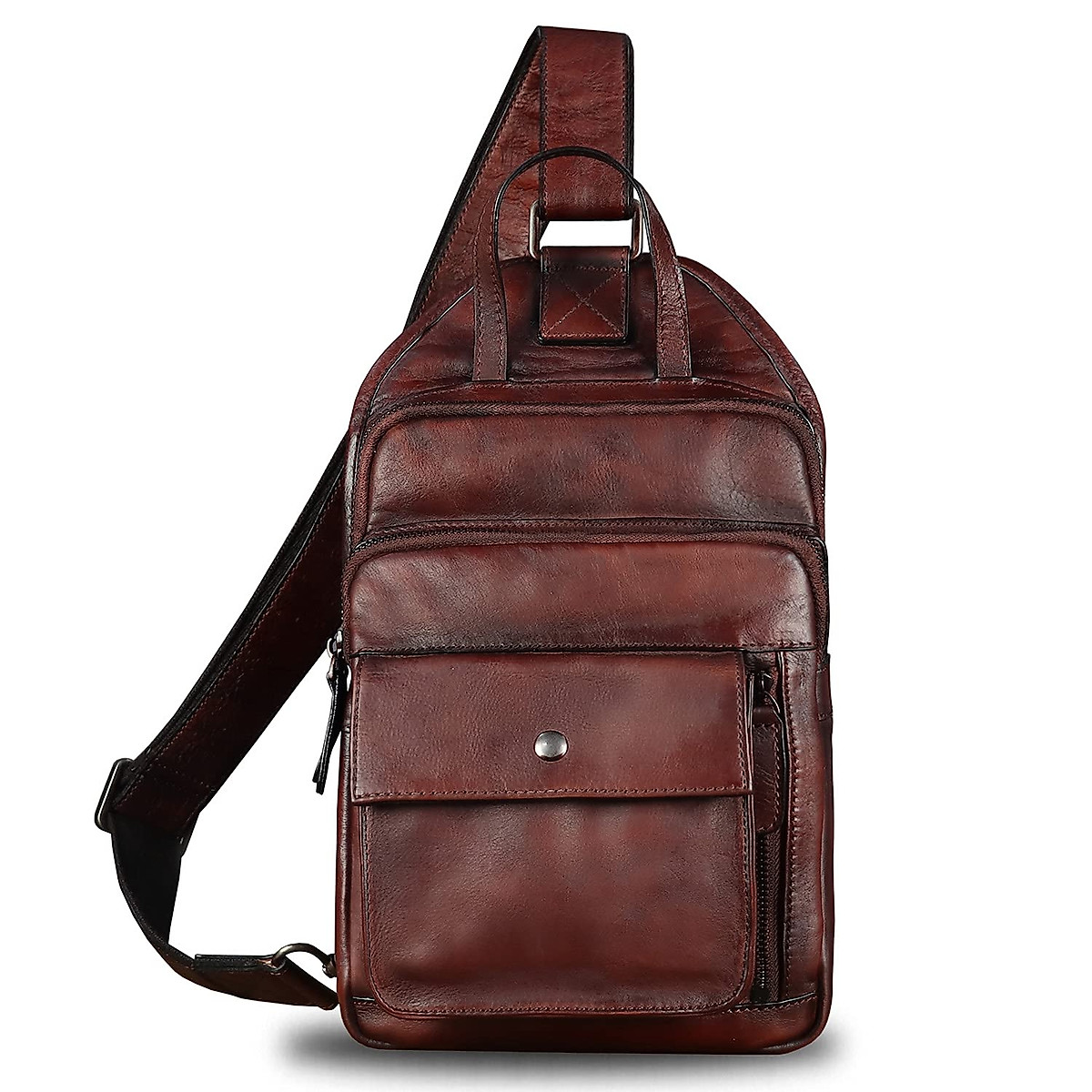 IVTG Genuine Leather Sling Bag for Men Vintage Crossbody Hiking Shoulder Bag Backpack Retro Cowhide Handmade Casual Daypack Purse Fanny Bag (Coffee)