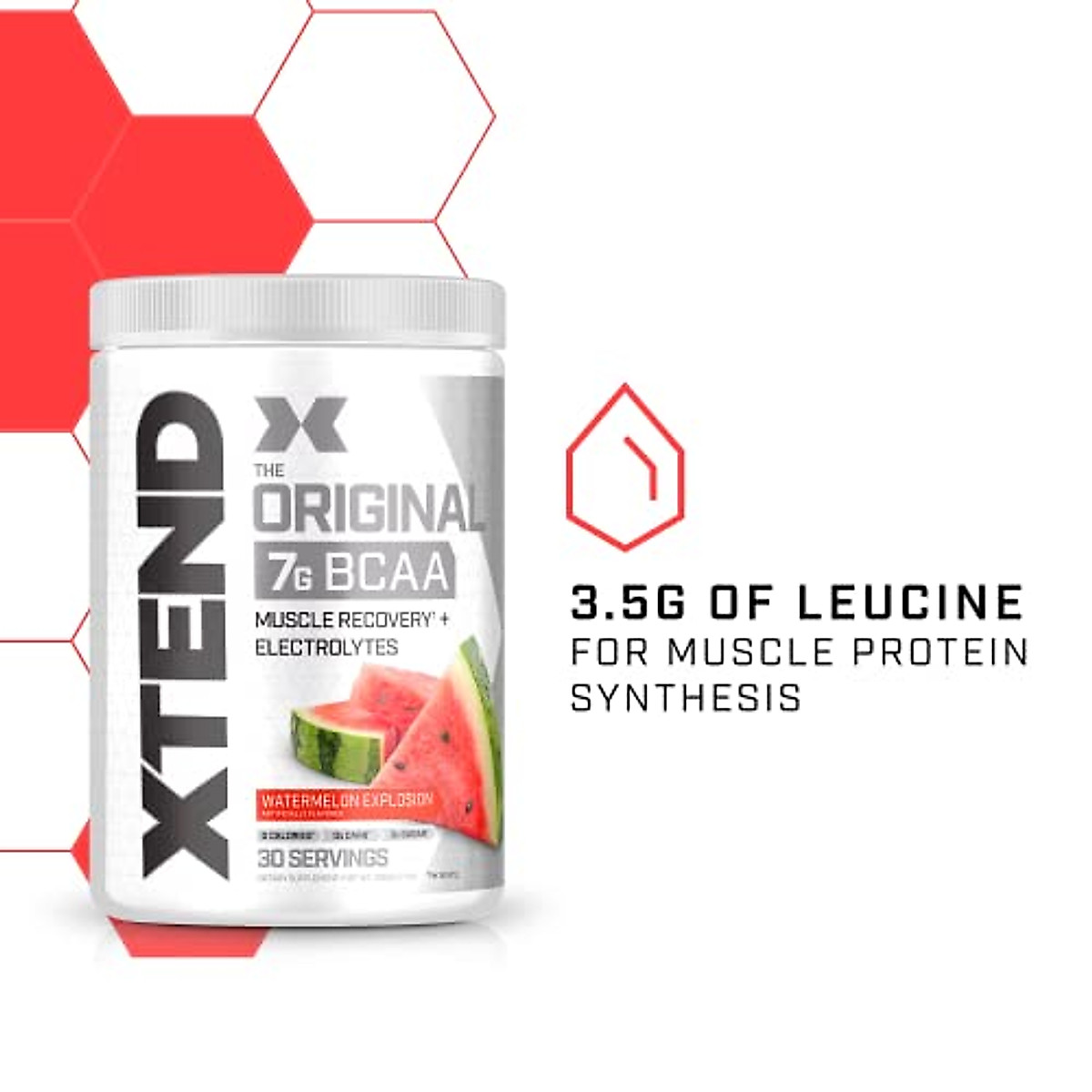 XTEND Original BCAA Powder Watermelon Explosion - Sugar Free Post Workout Muscle Recovery Drink with Amino Acids - 7g BCAAs for Men & Women - 30 Servings