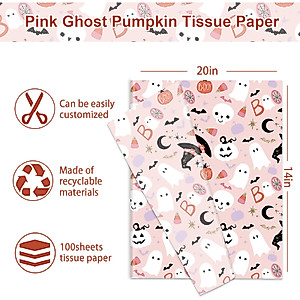 JarThenaAMCS 100 Sheets Halloween Tissue Paper Pink Pumpkin Ghost Boo Gift Wrapping Paper for DIY Art Crafts Birthday Holiday Baby Shower, 14 x 20 Inch