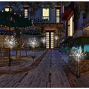2 Pack Solar Garden Lights, 120 LED Solar Firework Lights Outdoor, Decorative Stake String Lights for Walkway Backyard Pathway Patio Christmas Wedding Party (2, Cool White)