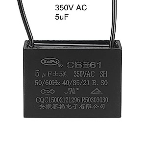 uxcell Ceiling Fan Capacitor CBB61 5uF 350V AC 2 Wires Metallized Polypropylene Film Capacitor 47x34x22mm for Electric Fan Pump Motor Generator