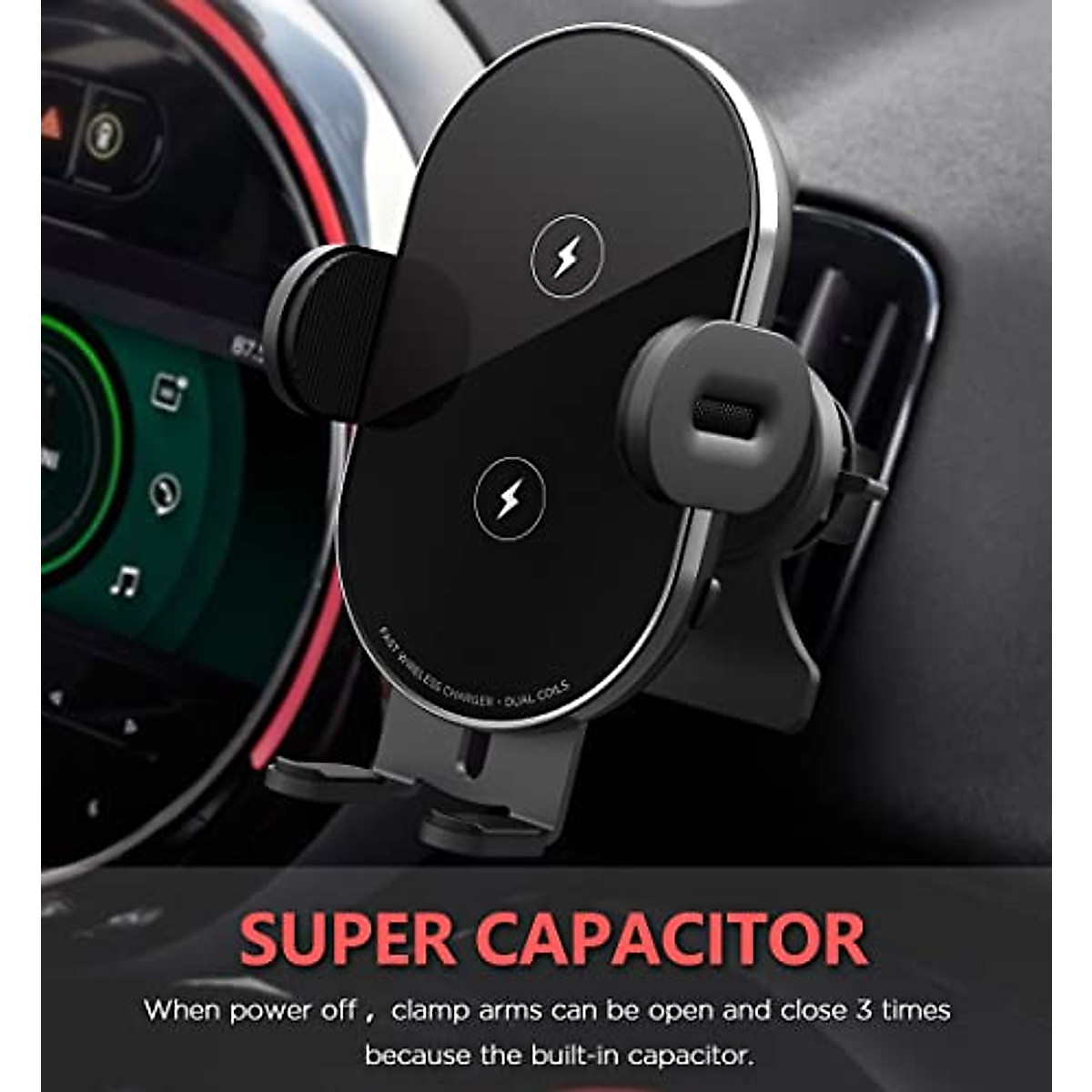 Dual Coils Wireless Car Charger Smart Sensor Phone Holder Air Vent Auto Clamping Phone Mount for car 15W Fast Charging for iPhone 14 13 12 Pro Max Mini/Samsung Galaxy Z Flip 4 3 5G/S22/S21/Note 20