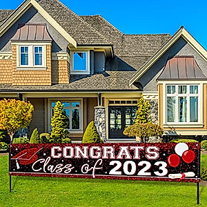 Large Congrats Class of 2023 Banner Red Backdrop Graduation 2023 Yard Sign for Graduation Party Supplies Graduation Decorations 2023 (Red)