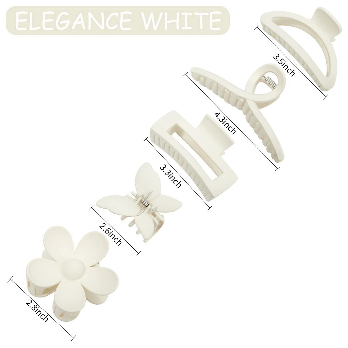 Ahoney 5 Pack White Hair Clips: Cute Daisy Claw Clips for Thick Hair, Aesthetic Banana Hair Clips - Hair Styling Accessories for Women and Girls