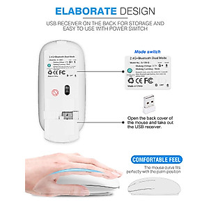 QIJIAYI 2.4GHz Wireless Bluetooth Mouse,Dual Mode Slim Rechargeable Wireless Mouse Silent USB Mice, 3 Adjustable DPI,Compatible for Laptop Windows MacBook Android MAC PC Computer (Rose Gold)