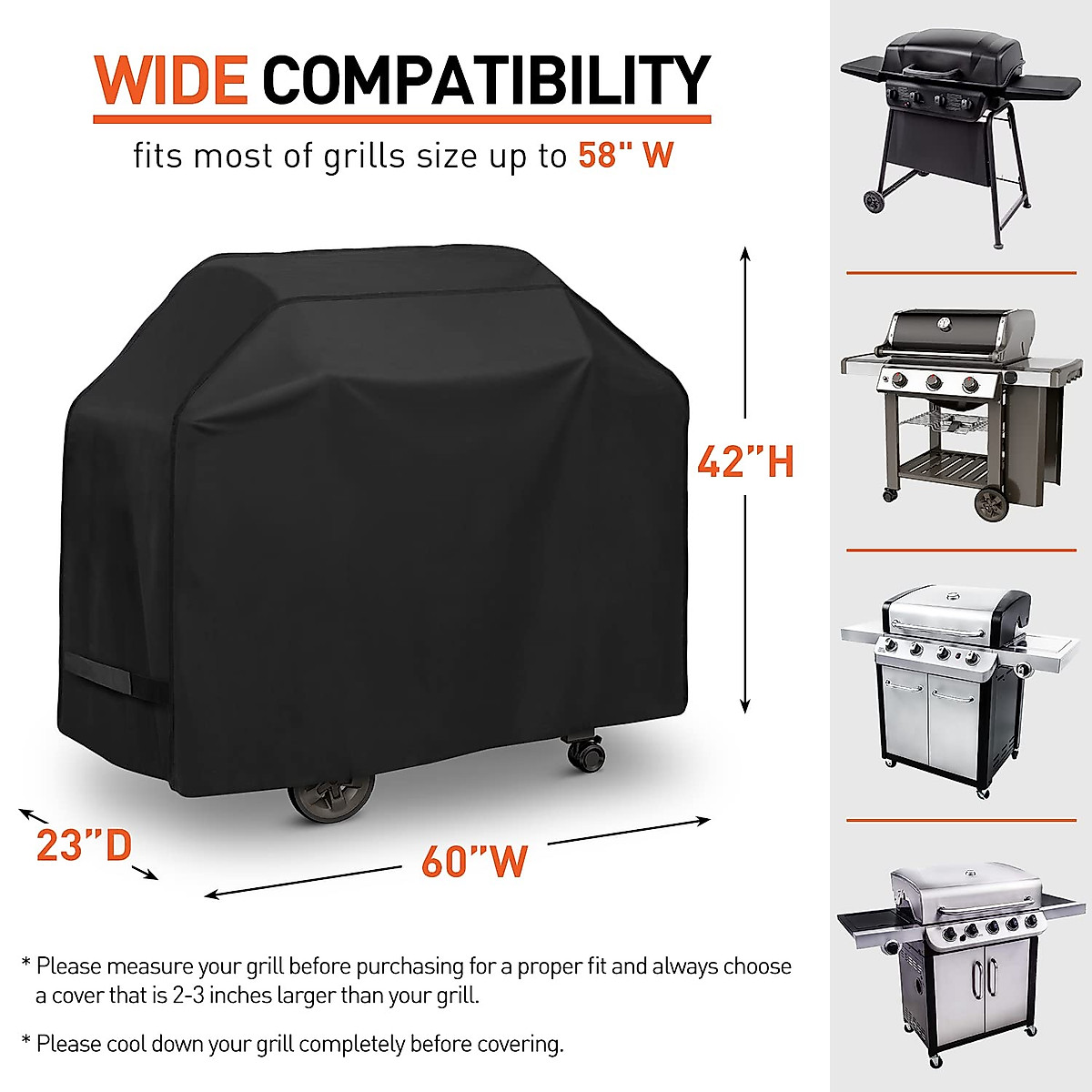 Arcedo Grill Cover 60 Inch, Heavy Duty Waterproof BBQ Cover, Fade Resistant Gas Grill Cover, Durable Outdoor Barbecue Cover Compatible for Weber, Char Broil, Nexgrill, Napoleon and More Grills