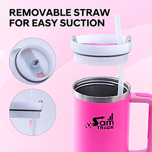 Samtrade Drinking Cup, Stainless Steel Insulated Tumbler with Handle (40oz) - 100% Leak-Proof Friendly Travel Mug, Pink, YX-T40