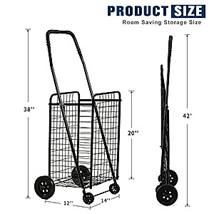 Folding Shopping Cart,Grocery Utility Shopping Cart with Four Wheels,Compact Folding Portable Cart Saves Space for Convenient Storage,Lightweight Easy to Move Holds up to Max 90Ibs,Black