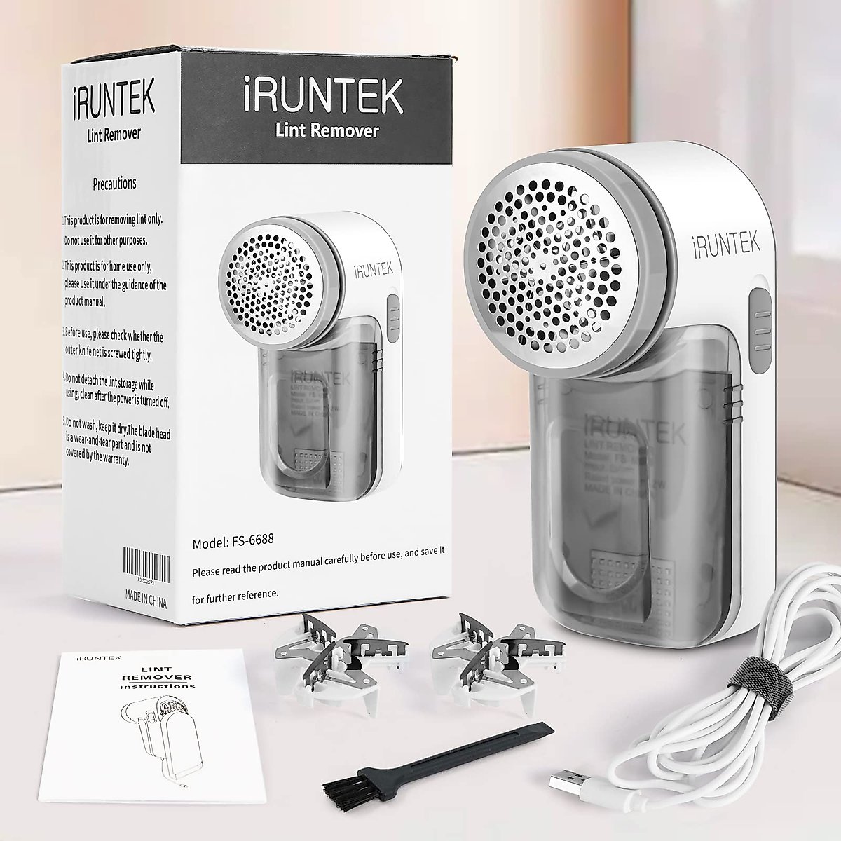 iRUNTEK Fabric Lint Remover Wired Use, USB Powered Shaver and Lint Brush 2 in 1, Sweater Defuzzer Remove Fuzz, Lint Balls, Pills, Bobbles from Clothes, Furniture, Carpet, Couch
