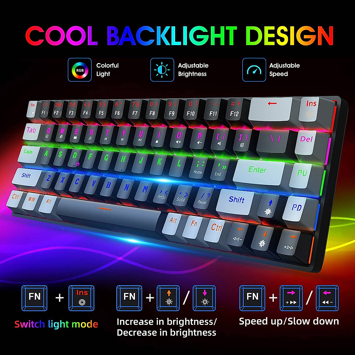 Pasotim V800 Mechanical Keyboard 68 -Color RGB Multiple Backlit Gaming Wired Keyboard Blue Axis