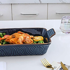 KOOV Bakeware Set, Ceramic Baking Dish, Rectangular Lasagna Pans for Cooking, Cake Dinner, Kitchen, 9 x 13 Inches, Texture Series 3-Piece (3 Piece, Aegean)