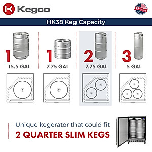 Kegco Kegerator 24" Wide Dual Tap Stainless Steel Commercial Beer Dispenser HK38SSC-L-2