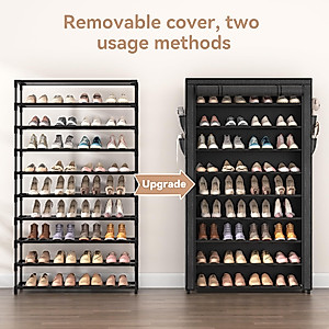 LANTEFUL Shoe Rack with Covers - 10 Tiers Tall Shoe Rack Organizer Large Capacity Shoe Shelf Storage 40 Pairs Space Saving Vertical Shoe Storage Organizer for Closet, Entryway, Dorm, Bedroom
