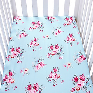 Floral Pack n Play Stretchy Fitted Playard Sheet Portable Mini Crib Sheets Set 2 Pack Jersey Knit Ultra Soft for Baby Girl Boy Blue by Knlpruhk