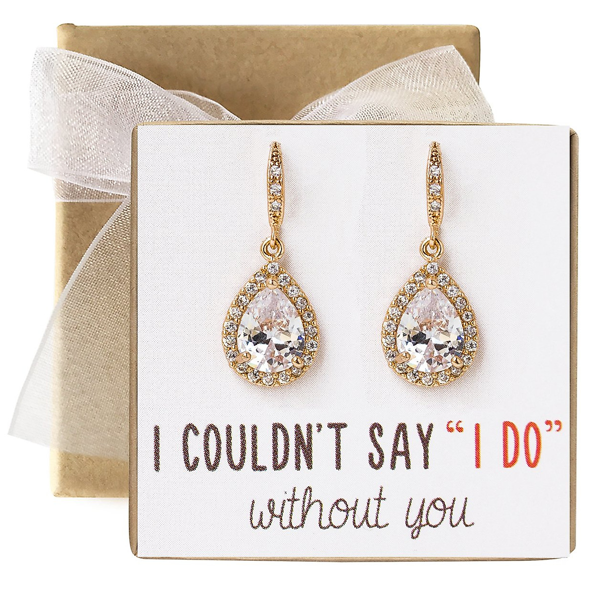 A+O Wedding Bridesmaids Gift Drop Dangle Earrings in Gold