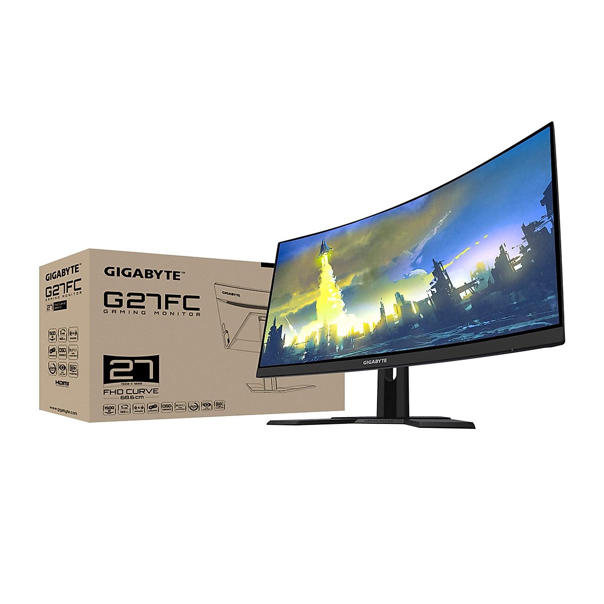 GIGABYTE G27FC 27" 165Hz 1080P Curved Gaming Monitor, 1920 x 1080 VA 1500R Display, 1ms (MPRT) Response Time, 90% DCI-P3, FreeSync Premium, 1x Display Port 1.2, 2x HDMI 1.4