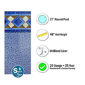 Smartline Mosaic Diamond 27-Foot Round Pool Liner | UniBead Style | 48-Inch Wall Height | 25 Gauge Virgin Vinyl Material | Strong and Durable Liners | Designed for Steel Sided Above-Ground Pools