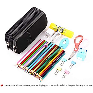 Pencil Case, Large Capacity Pencil Cases Pencil Bag with Two Compartments (Black)