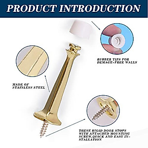 3 Inch Heavy Duty Solid Rigid Metal Gold Door Stop with Soft Rubber Tip, Protect Wall & Door,10 Pack