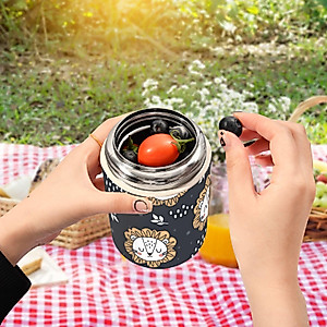 JUNZAN Handdrawn Cute Lion Cartoon Animals Kids Womens Food Insulated Jar with Spoon 17oz/500ml Lunch Box Containers Stainless Steel Vacuum Portable Lunch Boxes for Office Accessories