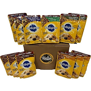Pedigree Wet Dog Food Pouch Variety Bundle, Choice Cuts in Gravy, 12 Pouches Assorted Flavors - Chicken, Hickory, Filet Mignon, Beef, Casserole