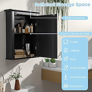 Safeplus Versatile Wall-Mounted Bathroom Medicine Cabinet with Mirror, Adjustable Storage Organizer for Living Room, Bedroom, Entryway - Perfect for Everyday Use, Black