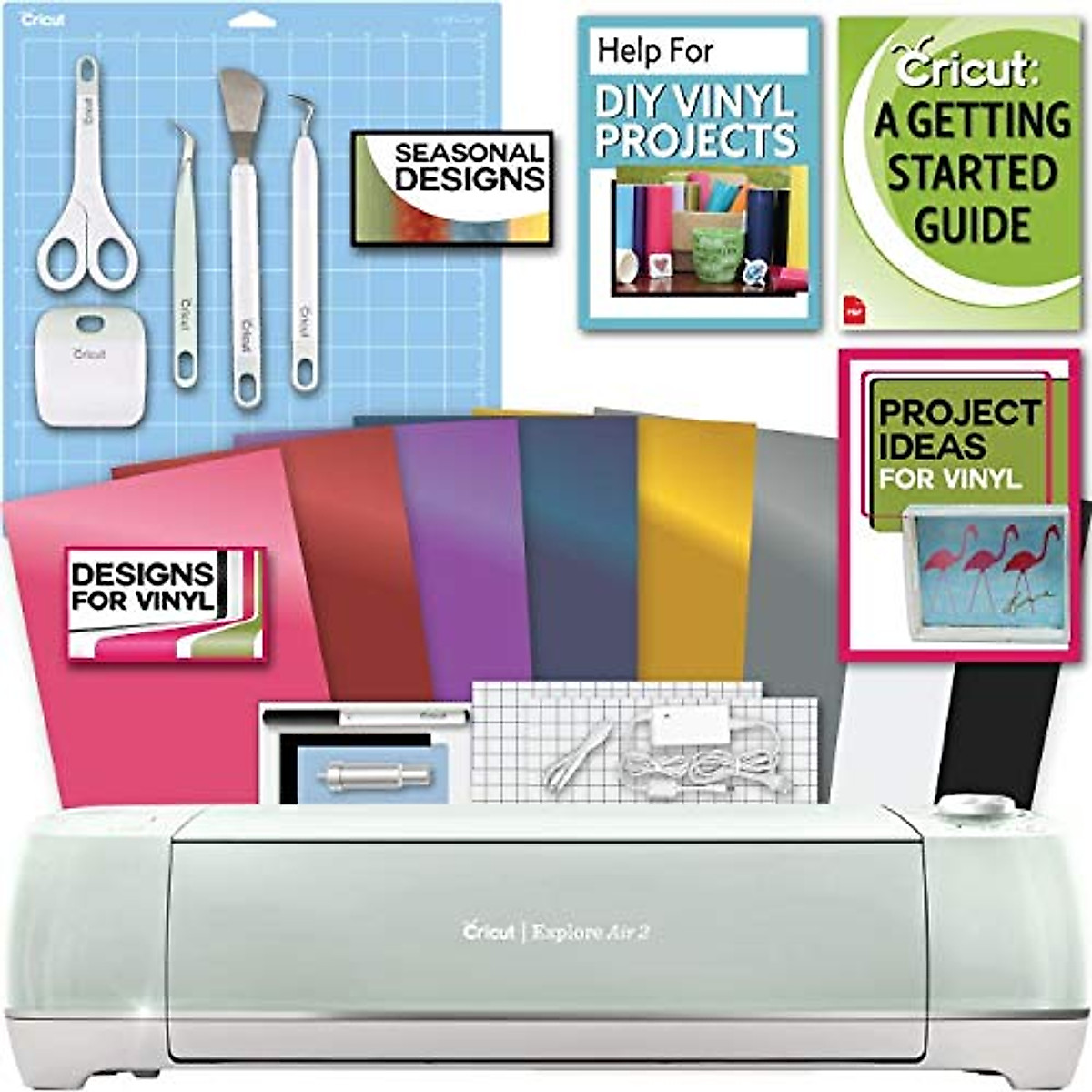 Cricut Explore Air 2 Machine Bundle - Beginner Guide, Tool Kit, Vinyl Pack, Designs & Project Inspiration