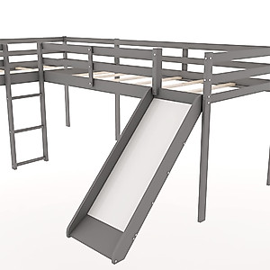 Merax L-Shaped Twin Size Loft Bed with Ladder and Slide