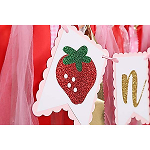 Berry Strawberry Theme High Chair Banner - Sweet First Birthday Banner - Smash Cake Photo Prop - 1st Birthday Photo Backdrop Decorations - Birthday Souvenir and Gifts for Kids (Strawberry-2)
