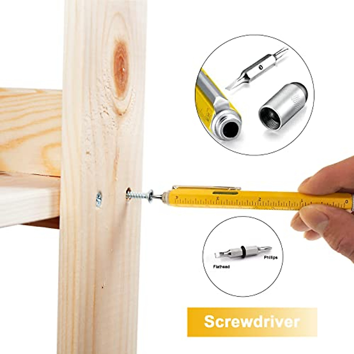 Multitool Pen - Multi-tool DIY Tool, Unique Gadget With Screwdriver Pen, Touchscreen Stylus,Ruler,Bubble Level,Stocking Stuffers Gifts for Carpenter,Dad, Valetentine's Day, Father' Day, Boyfriends