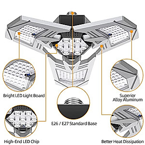 Garage Light, 100W Ultra Bright Garage Lights Ceiling LED with 3 Adjustable Panels, Garage Lighting LED Garage Storage Light 10000LW 6500K LED Garage Light for Basement, Workshop, Storage Room