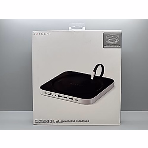 SATECHI Mac Mini Hub & Type-C Stand with SSD Enclosure – Mac Mini Stand - Fits M.2 SATA SSD, USB-C Data Port, Micro/SD Card Readers, USB-A, Headphone Jack Port – for Mac Studio, Mac Mini M1 (Silver)