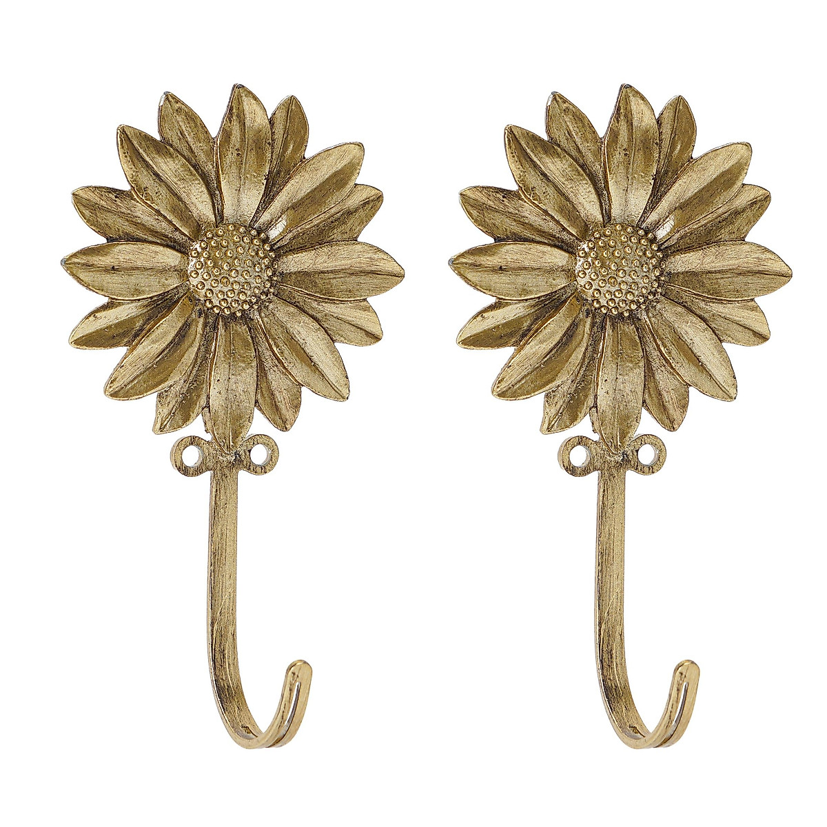 SOFFEE DESIGN 2pcs Golden Single Hooks 3D Flower Retro Style for Room Wall Mounted Decoration, Coat Hat Scarf Hanging Entry Heavy Duty Hooks, Home Decor