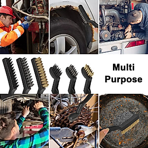 VASTOOLS Wire Brushes Pack of 6. for Cleaning Welding Slag, Rust and Dust. 9" and 6-3/4" Brass, Nylon, Stainless Steel Brushes with Rigid Handle