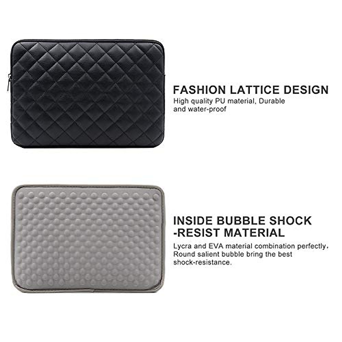 RAINYEAR 15.6 Inch Laptop Sleeve Diamond PU Leather Case Protective Shockproof Water Resistant Zipper Cover Carrying Bag Compatible with 15.6" Notebook Computer Ultrabook Chromebook(Black)